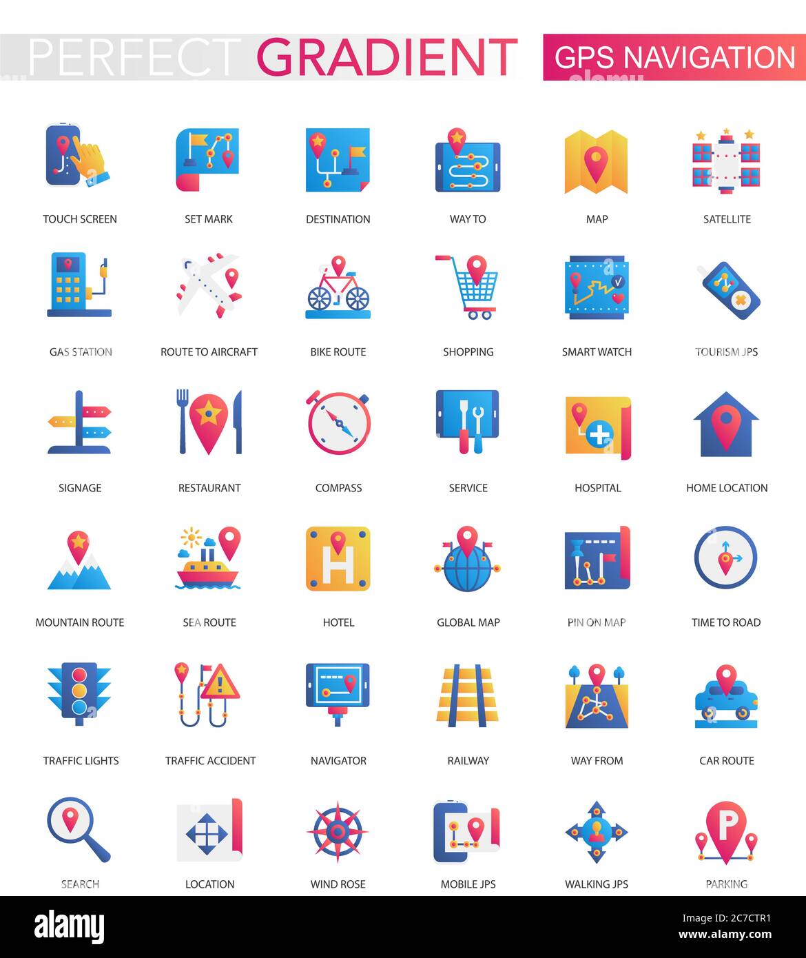 Vector set of trendy flat gradient GPS navigation, location icons Stock ...
