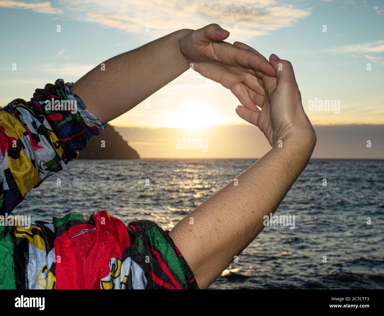 Touch the sun above sea in the morning, Summer holiday at sea beach ...