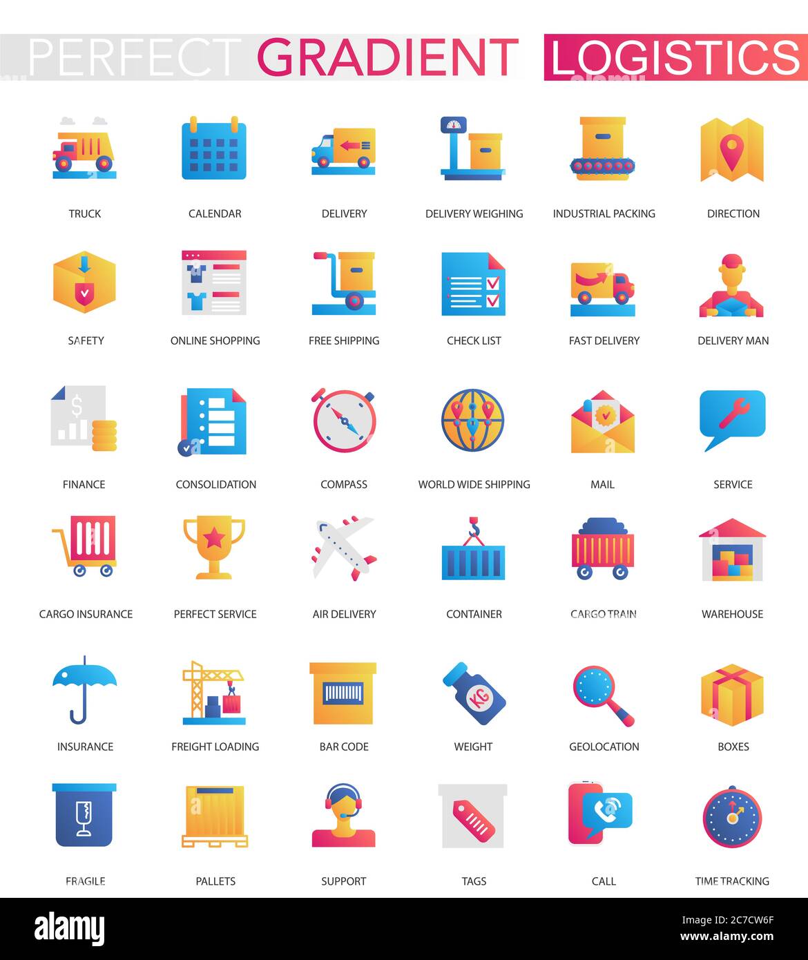 Vector set of trendy flat gradient Logistics, transportation, cargo, delivery icons Stock Vector ...