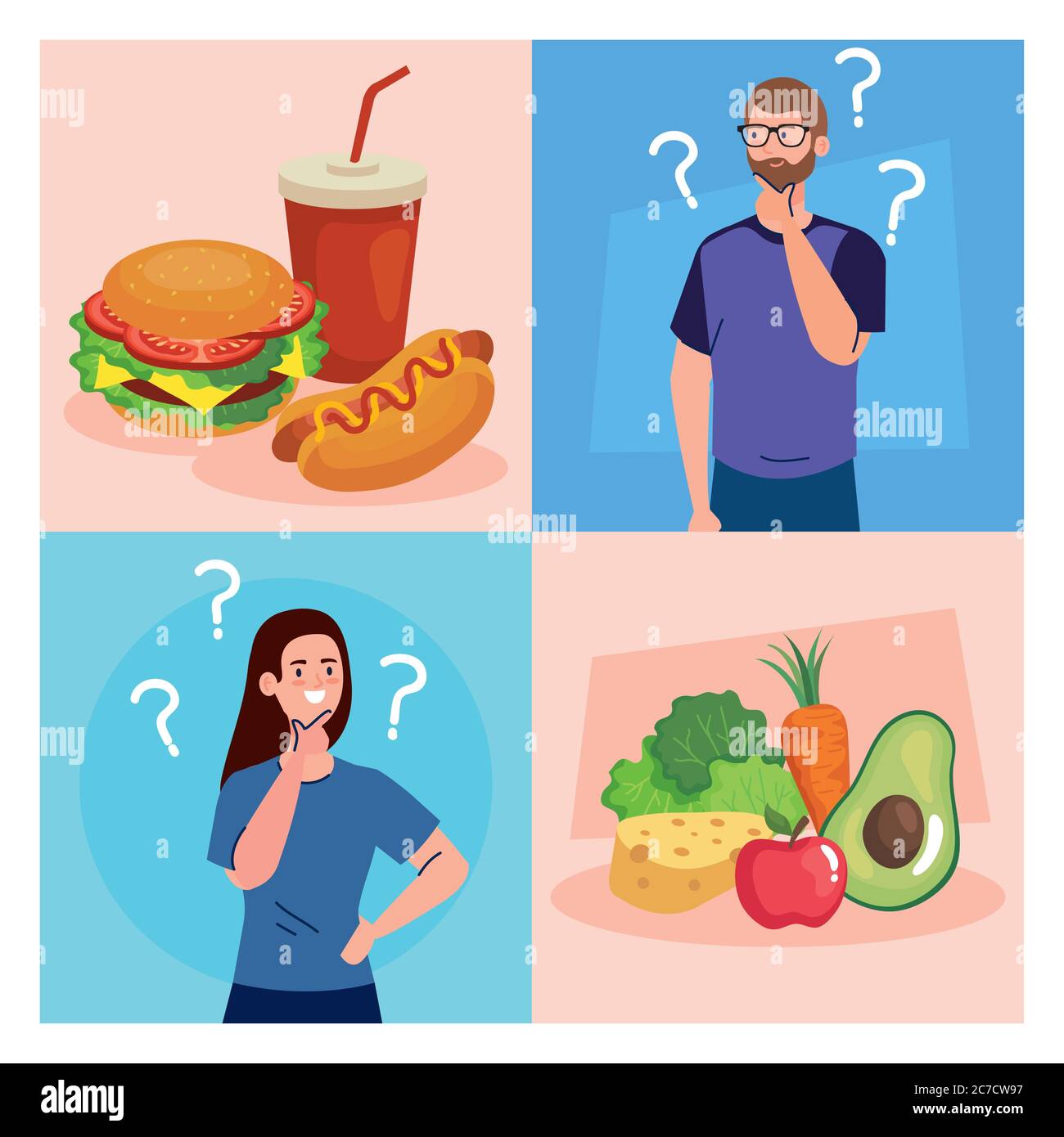 man and woman thinking what to eat vector design Stock Vector Image ...