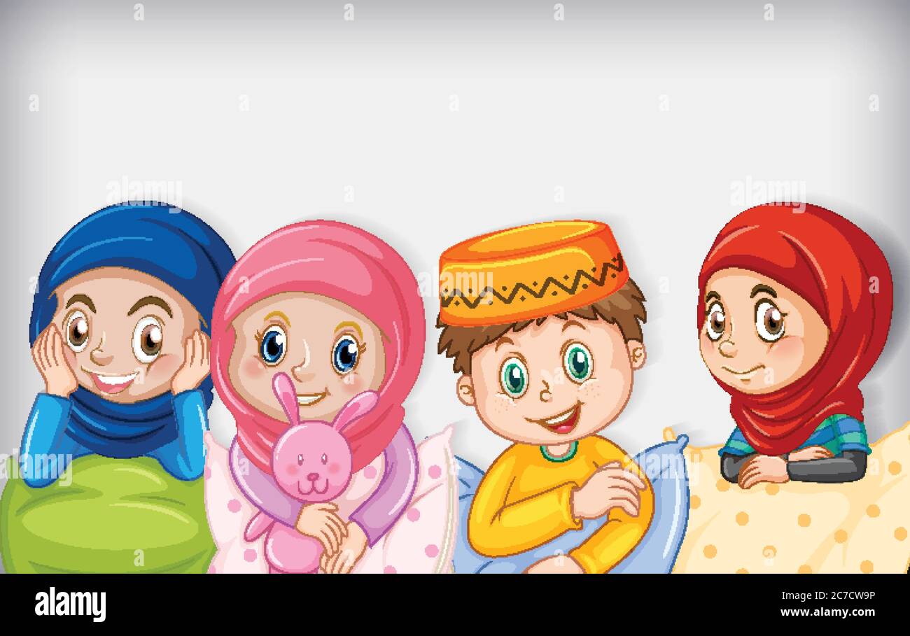 Muslim children cartoon character illustration Stock Vector Image & Art ...