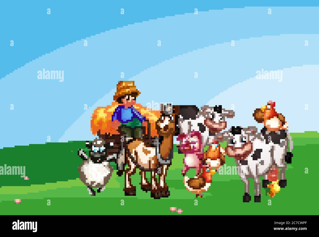 Farm scene with animal farm and blank sky illustration Stock Vector ...