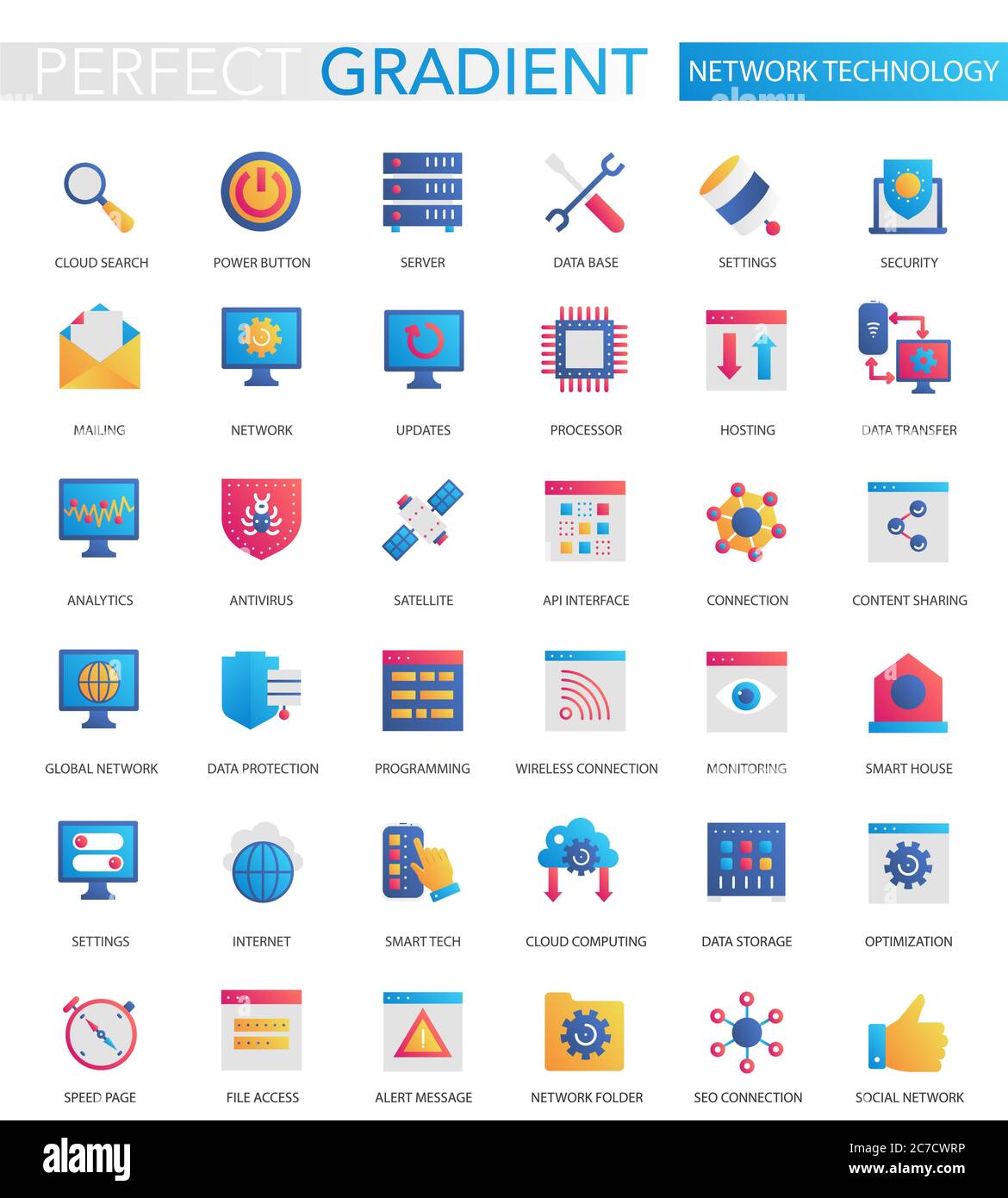 Vector set of trendy flat gradient modern network technology icons ...