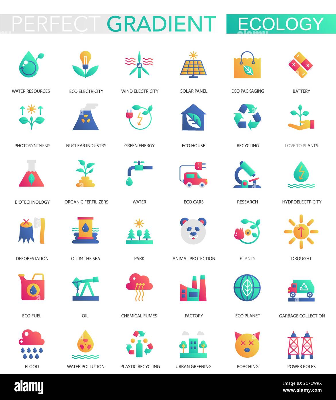 Vector set of trendy flat gradient Ecology and green energy icons Stock ...