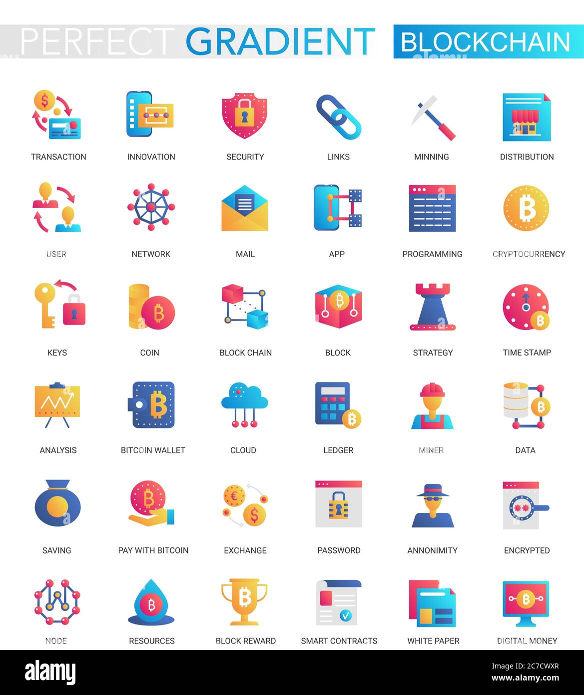 Vector set of trendy flat gradient Blockchain Cryptocurrency icons ...