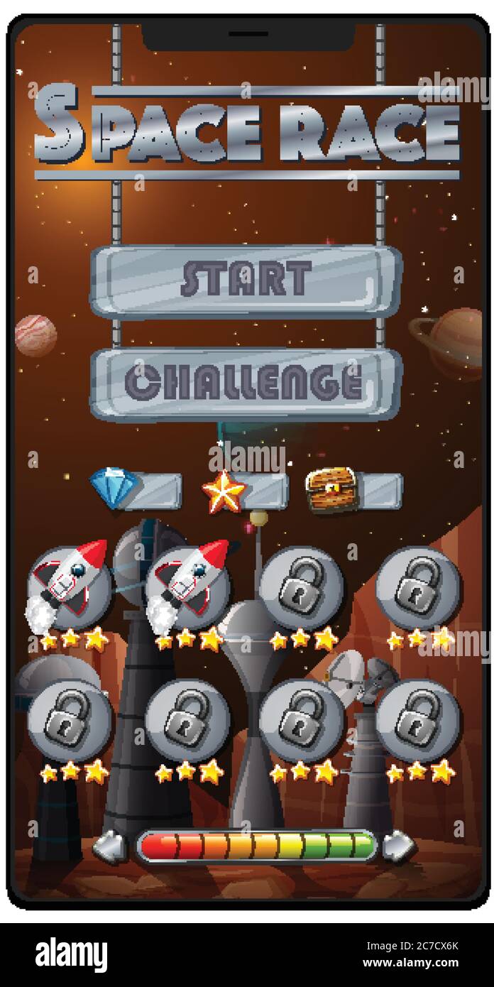 Space race mission game on smartphone screen illustration Stock Vector ...