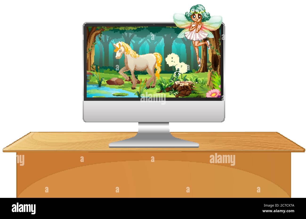 Fairy tale scene on computer screen illustration Stock Vector Image ...