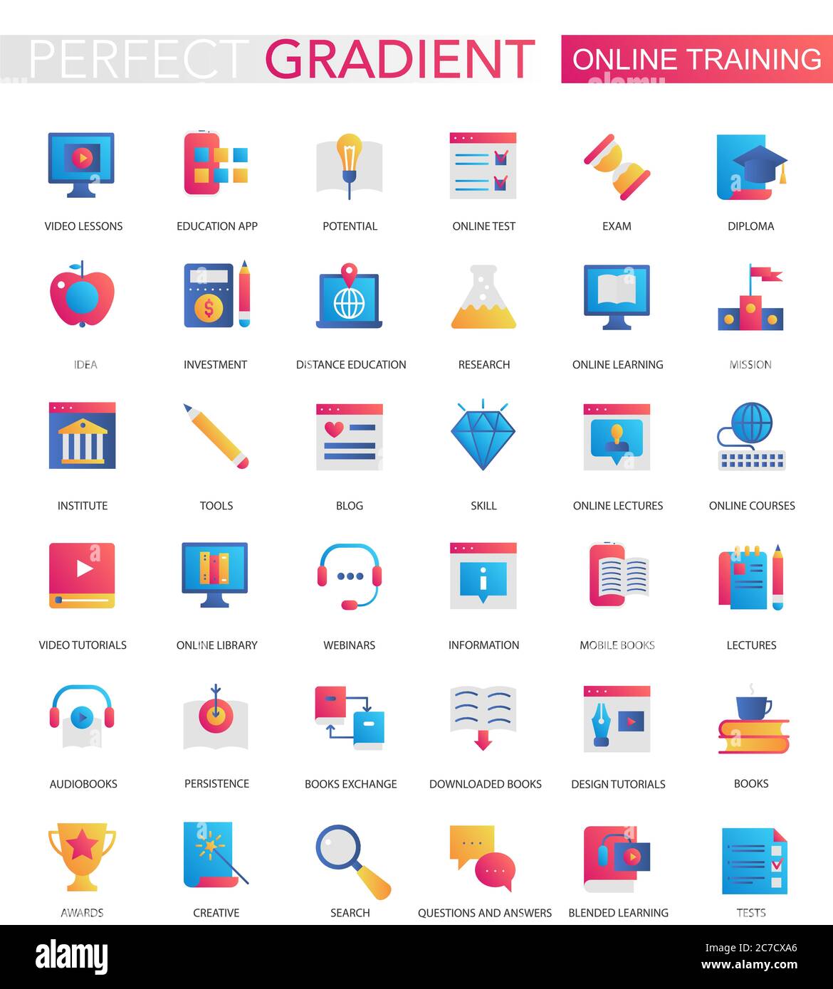 Vector set of trendy flat gradient Online education icons Stock Vector ...