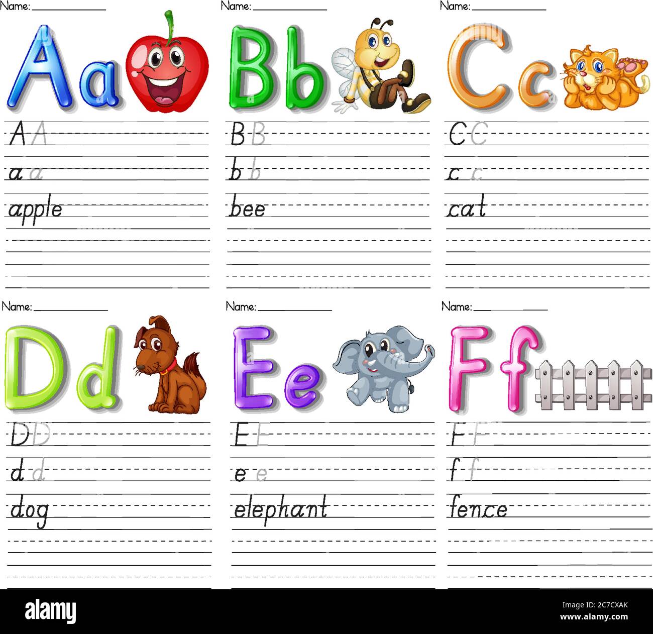 Set of alphabet worksheet on white paper illustration Stock Vector ...