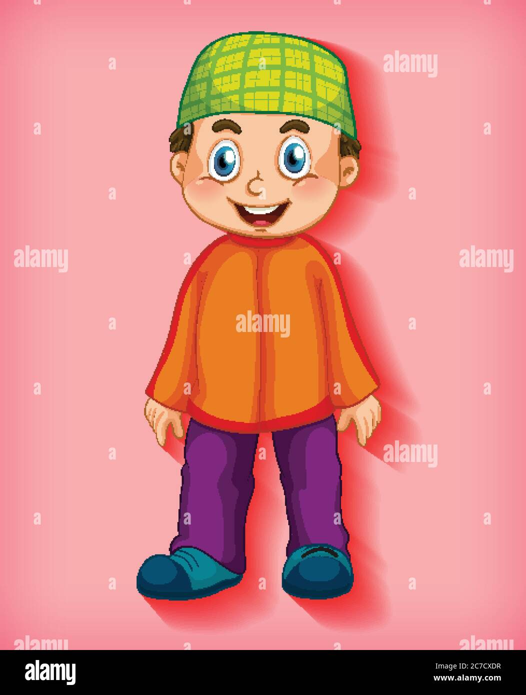 Male muslim cartoon character on colour gradient background ...