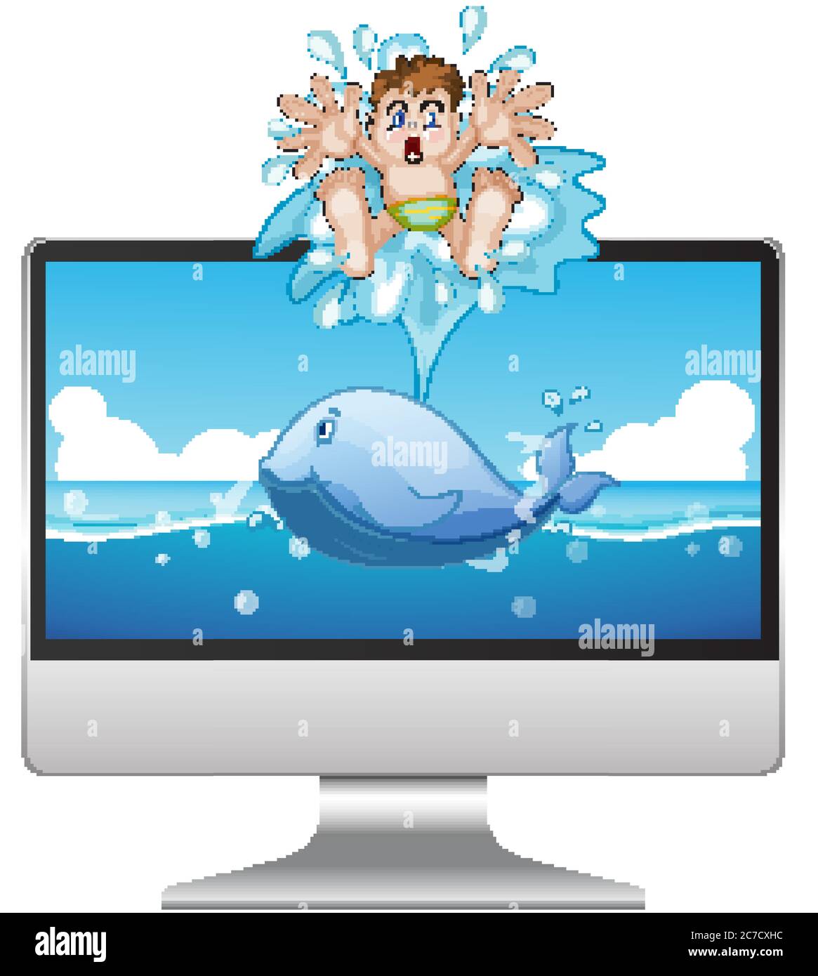 Computer with whale on the desktop illustration Stock Vector Image ...