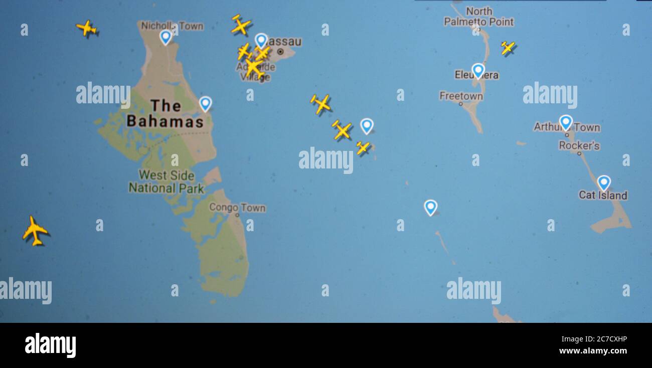 Airplane flight route bahamas hi-res stock photography and images - Alamy