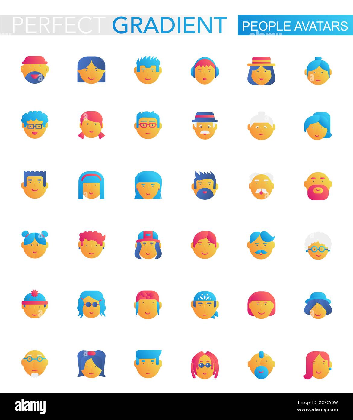 Vector set of trendy flat gradient People avatars icons Stock Vector ...
