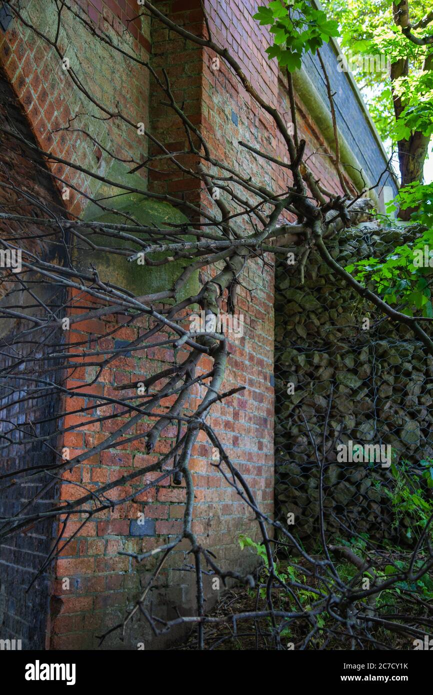 Redundant Victorian Railway bridge, red brick construction. arch ...