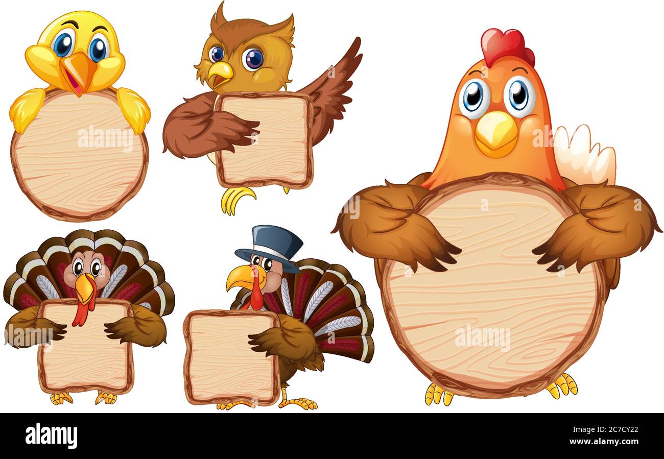 Blank sign template with many birds on white background illustration ...