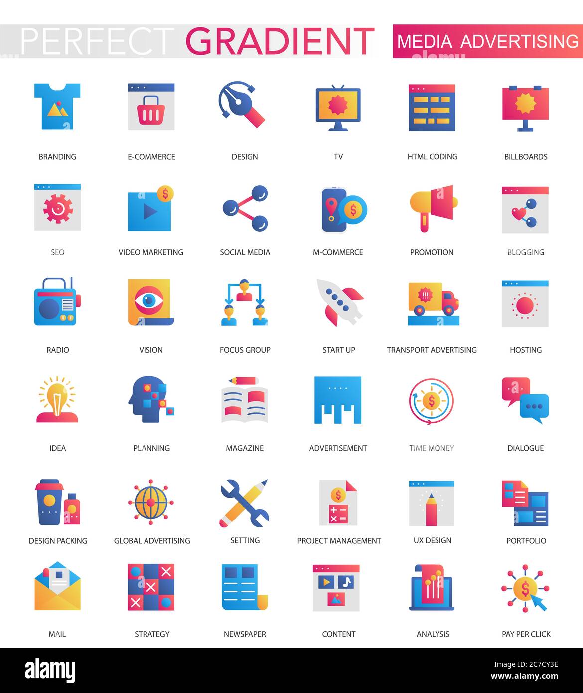 Vector set of trendy flat gradient media advertising icons Stock Vector ...