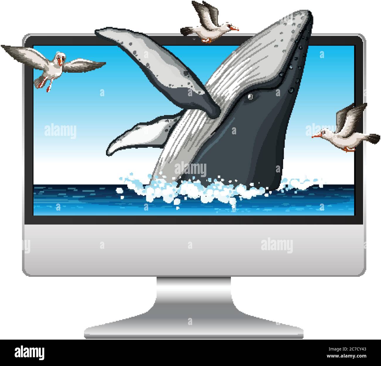 Computer with whale on screen illustration Stock Vector Image & Art - Alamy