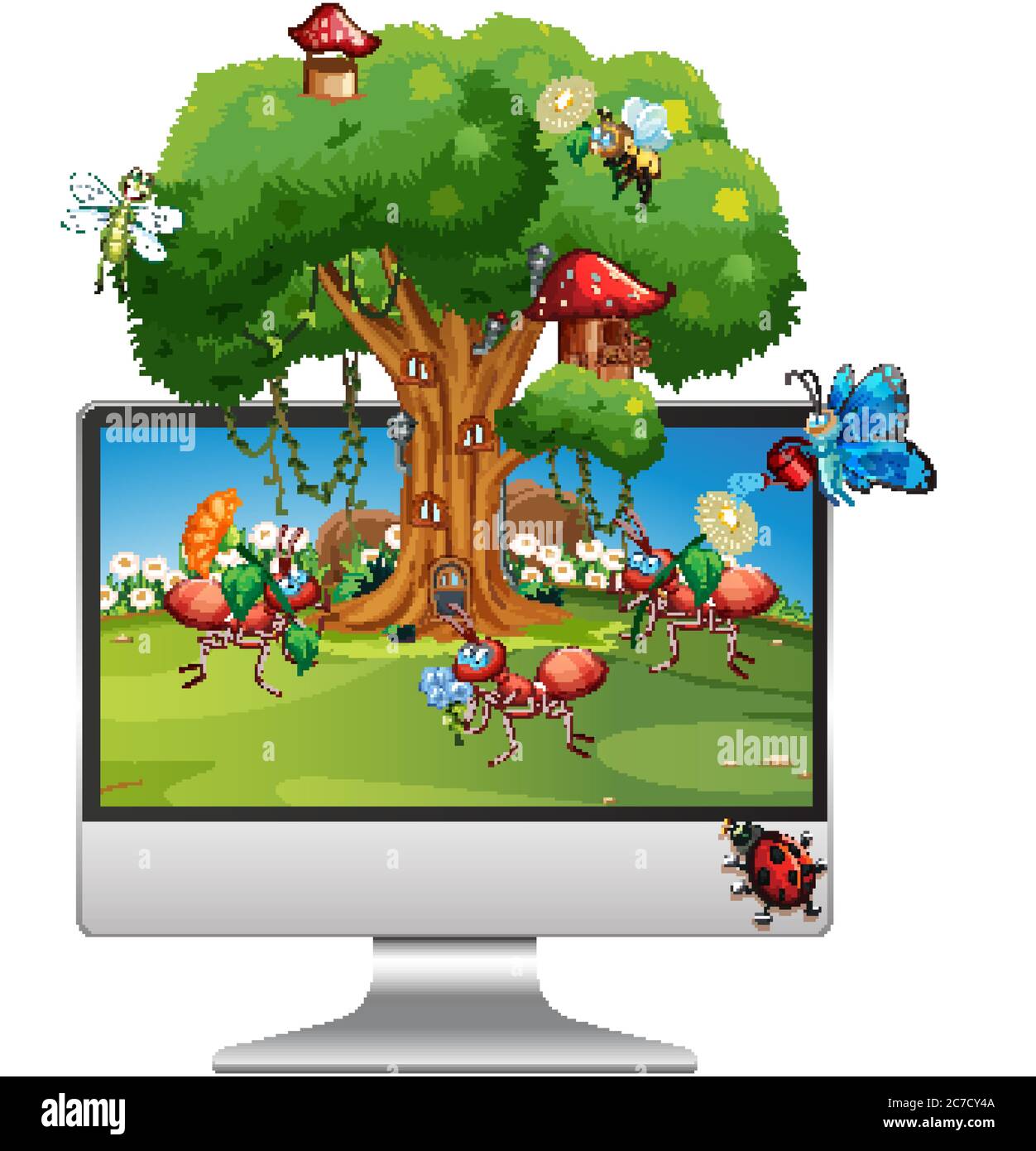 Insect cartoon fairy on computer background illustration Stock Vector ...