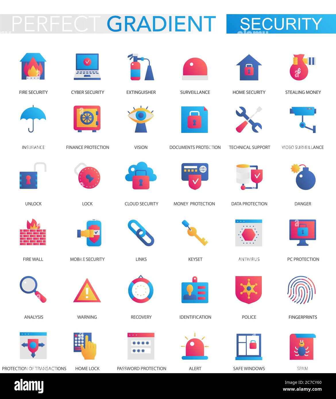 Vector set of trendy flat gradient modern Security icons Stock Vector ...