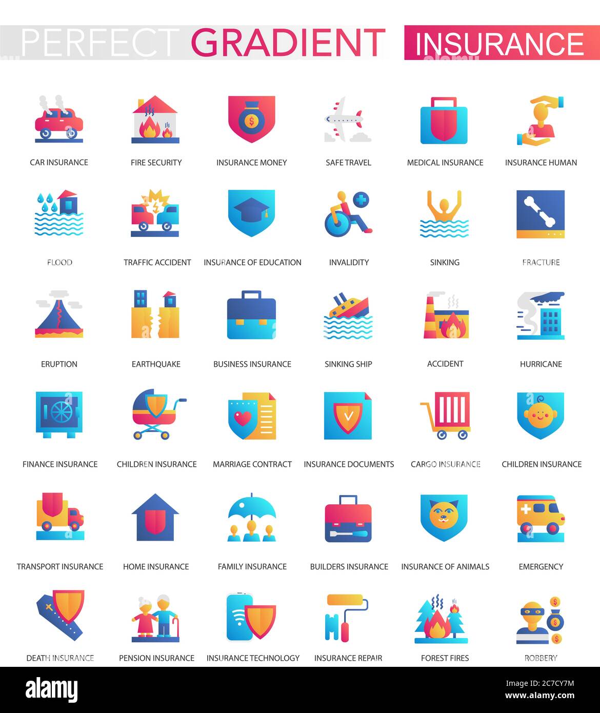 Vector set of trendy flat gradient Insurance icons Stock Vector Image ...