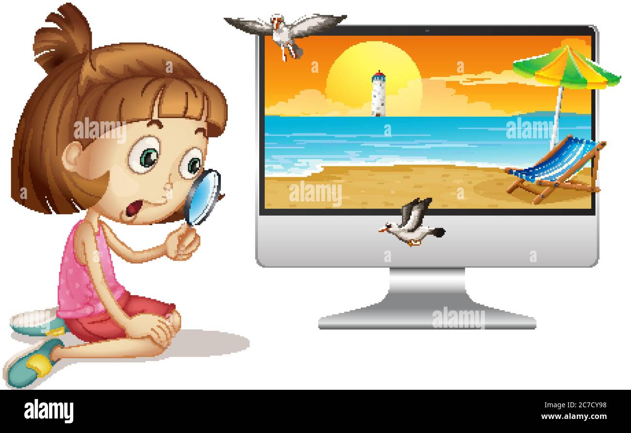 Summer scene on computer desktop illustration Stock Vector Image & Art ...