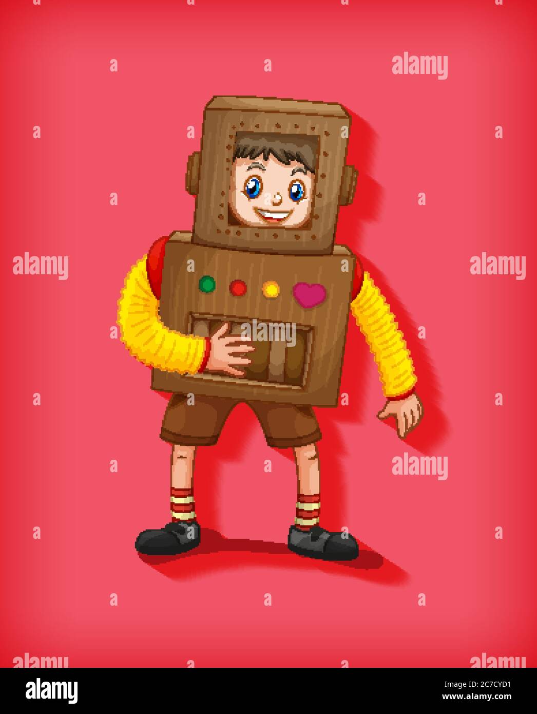 Cute boy wearing robot costume in standing position isolated ...