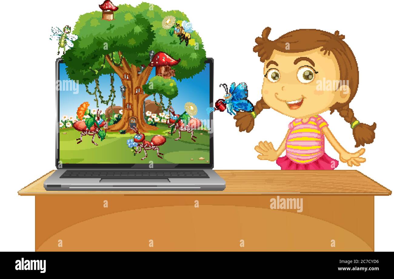 Insect cartoon fairy on computer background illustration Stock Vector ...