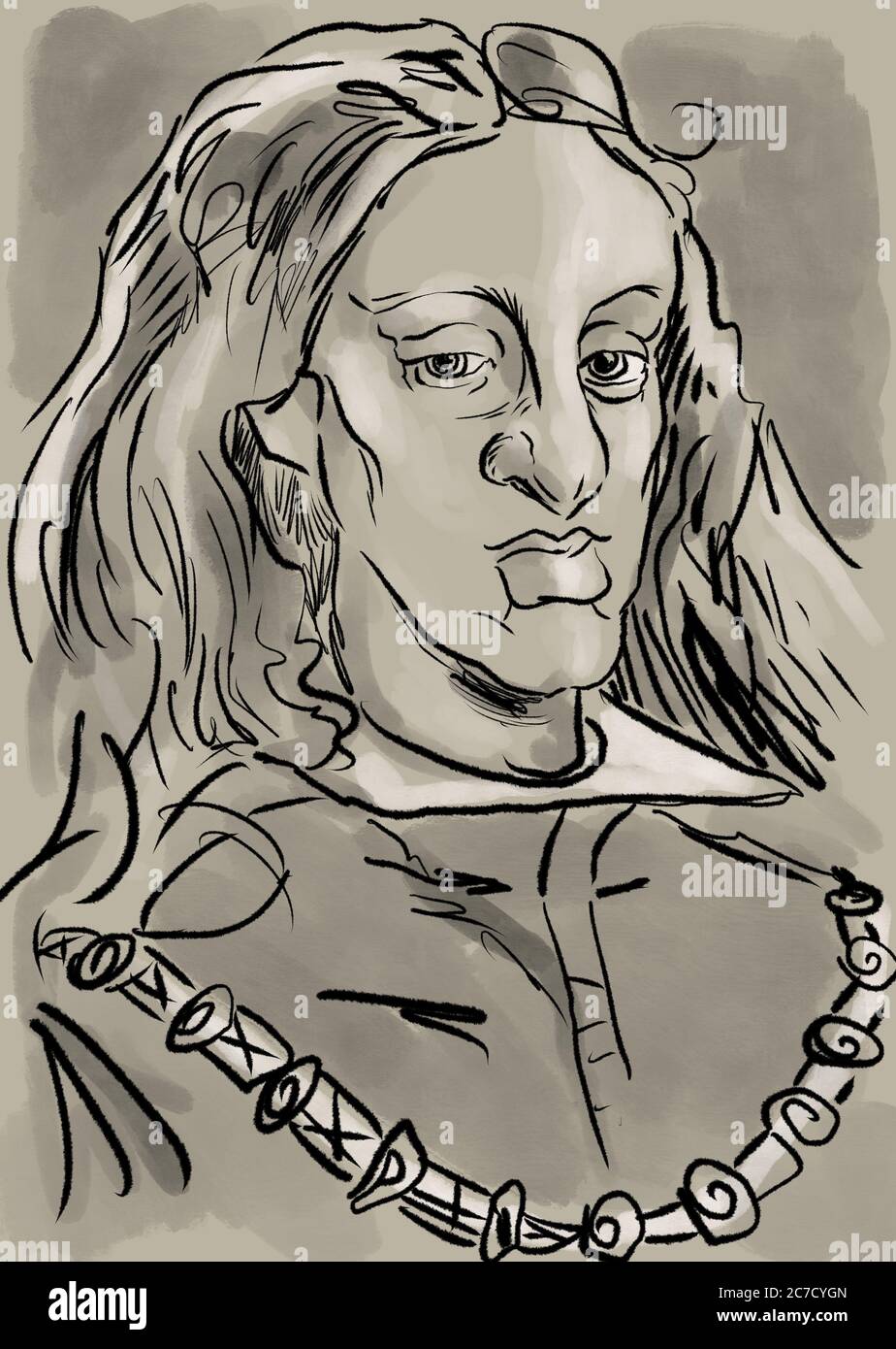 Charles II of spain hand drawn portrait art Stock Photo - Alamy