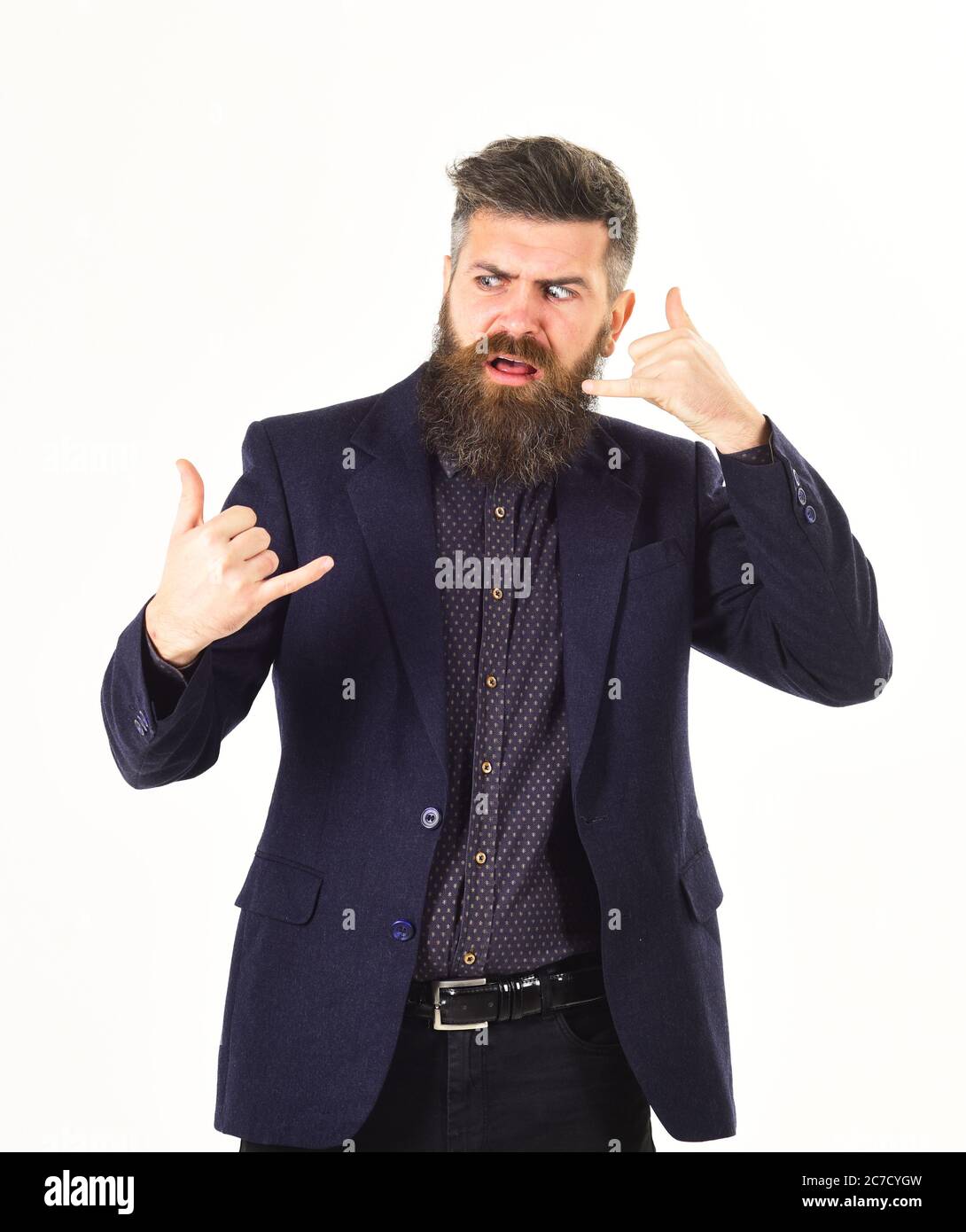 Bearded man with negative emotions. Negative emotions concept. Mature ...