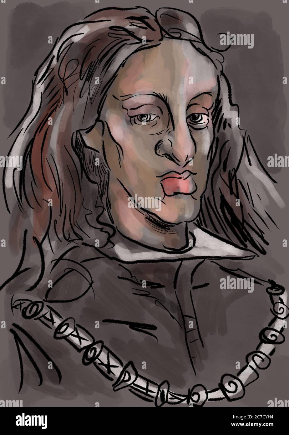 Charles II of spain hand drawn portrait art Stock Photo - Alamy