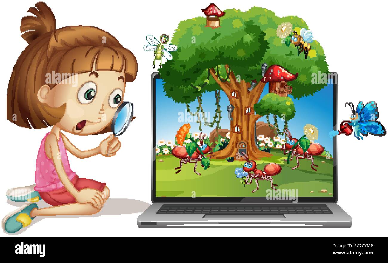 Insect cartoon fairy on computer background illustration Stock Vector ...