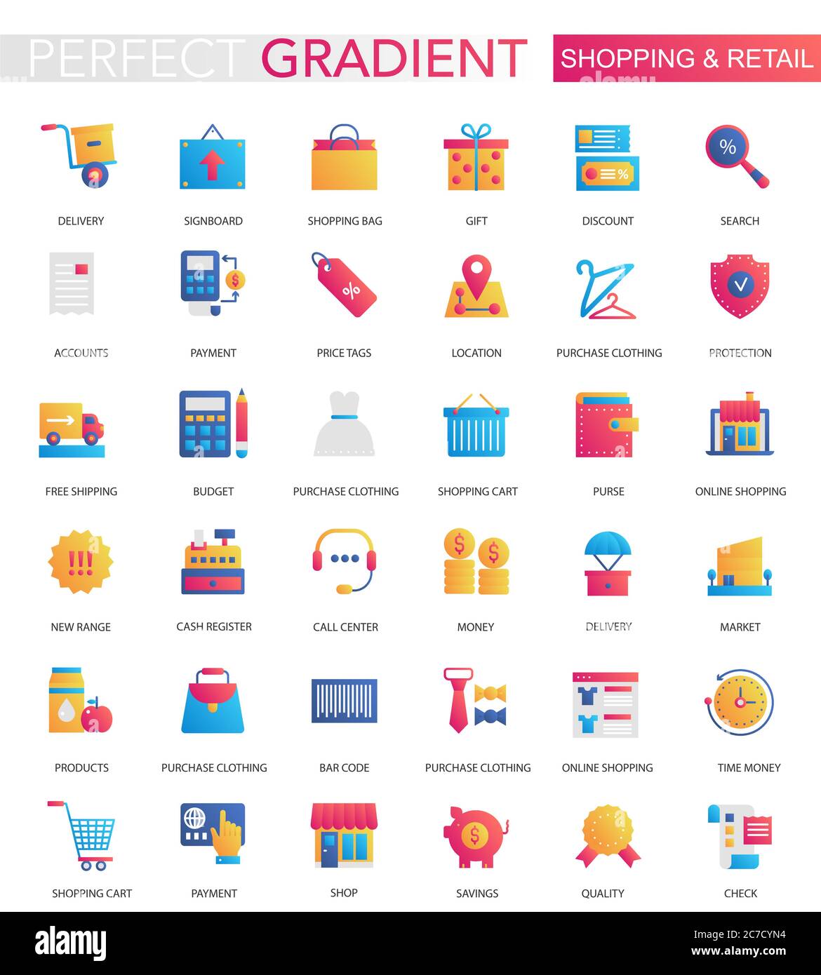 Vector set of trendy flat gradient Shopping retail icons Stock Vector ...