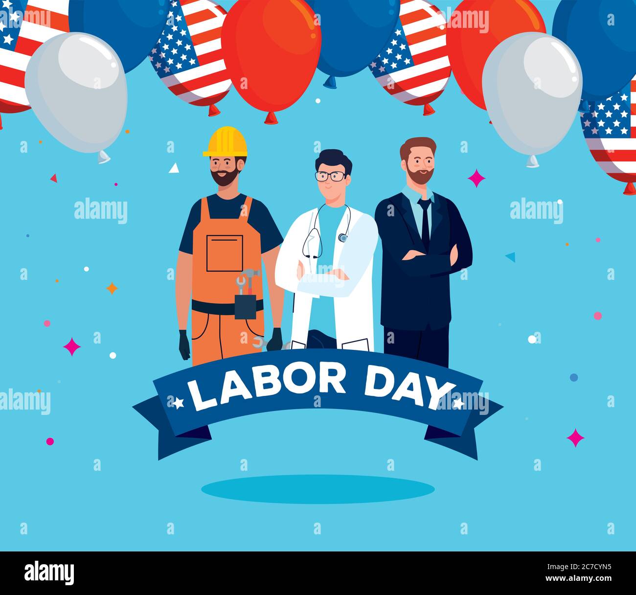 builder businessman and doctor man with usa balloons vector design ...