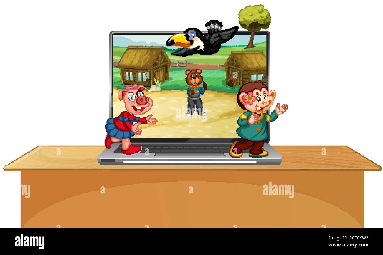 Cute animal on computer background illustration Stock Vector Image ...