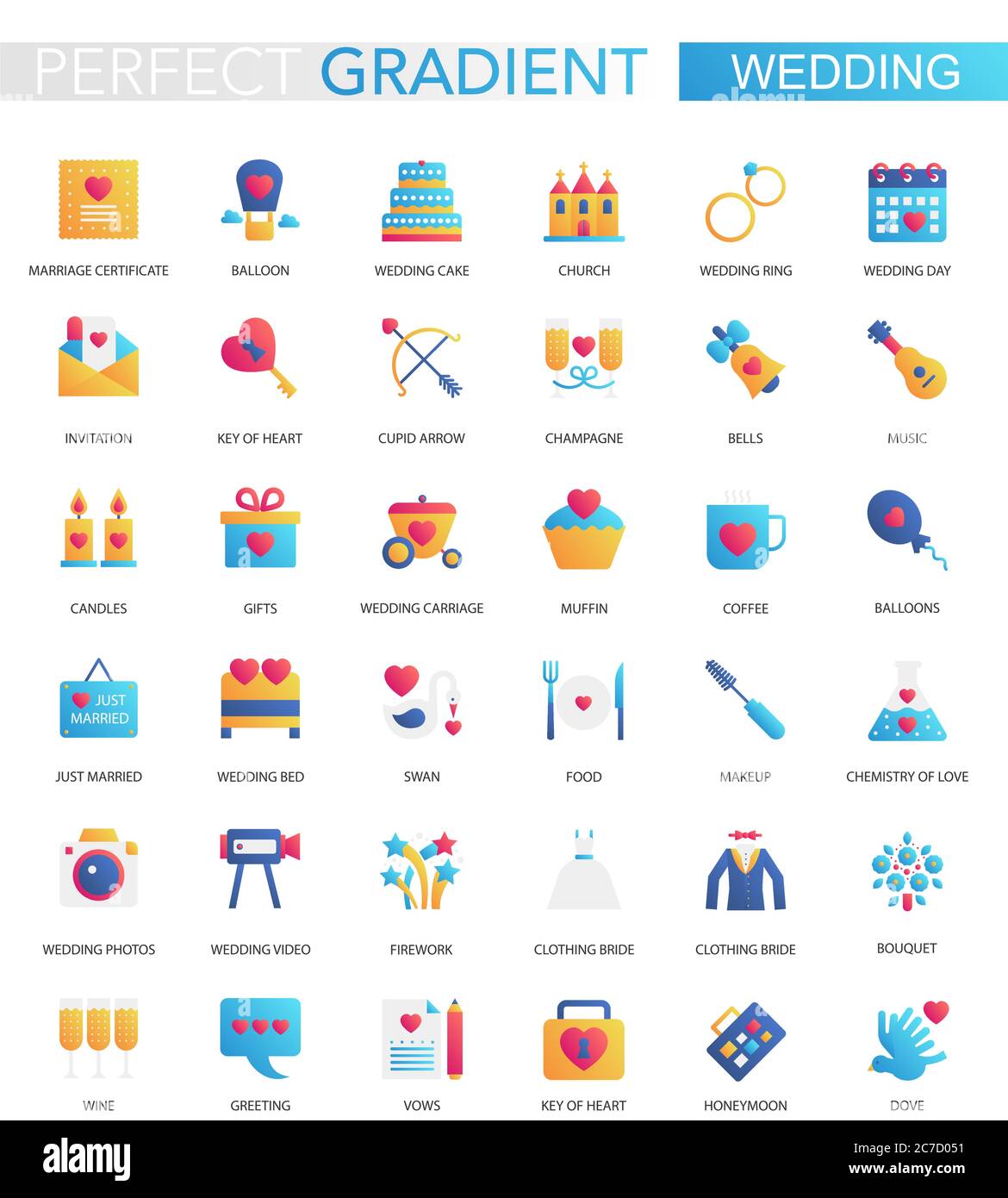 Vector set of trendy flat gradient wedding icons Stock Vector Image ...