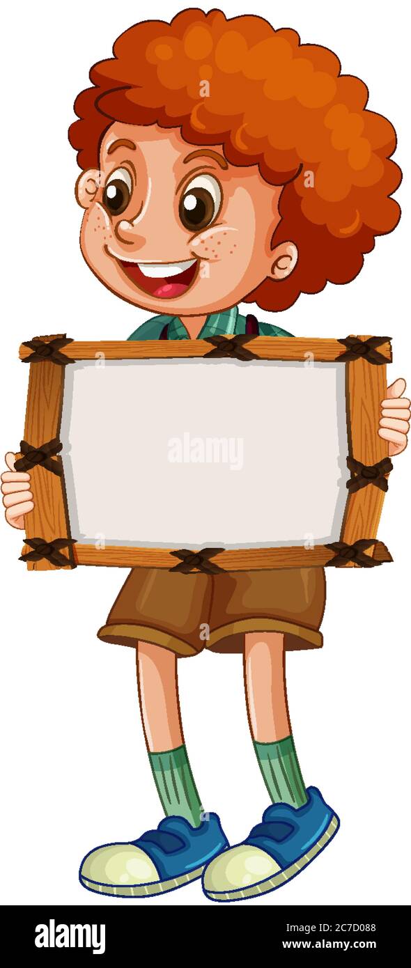 Blank sign template with cute boy on white background illustration ...