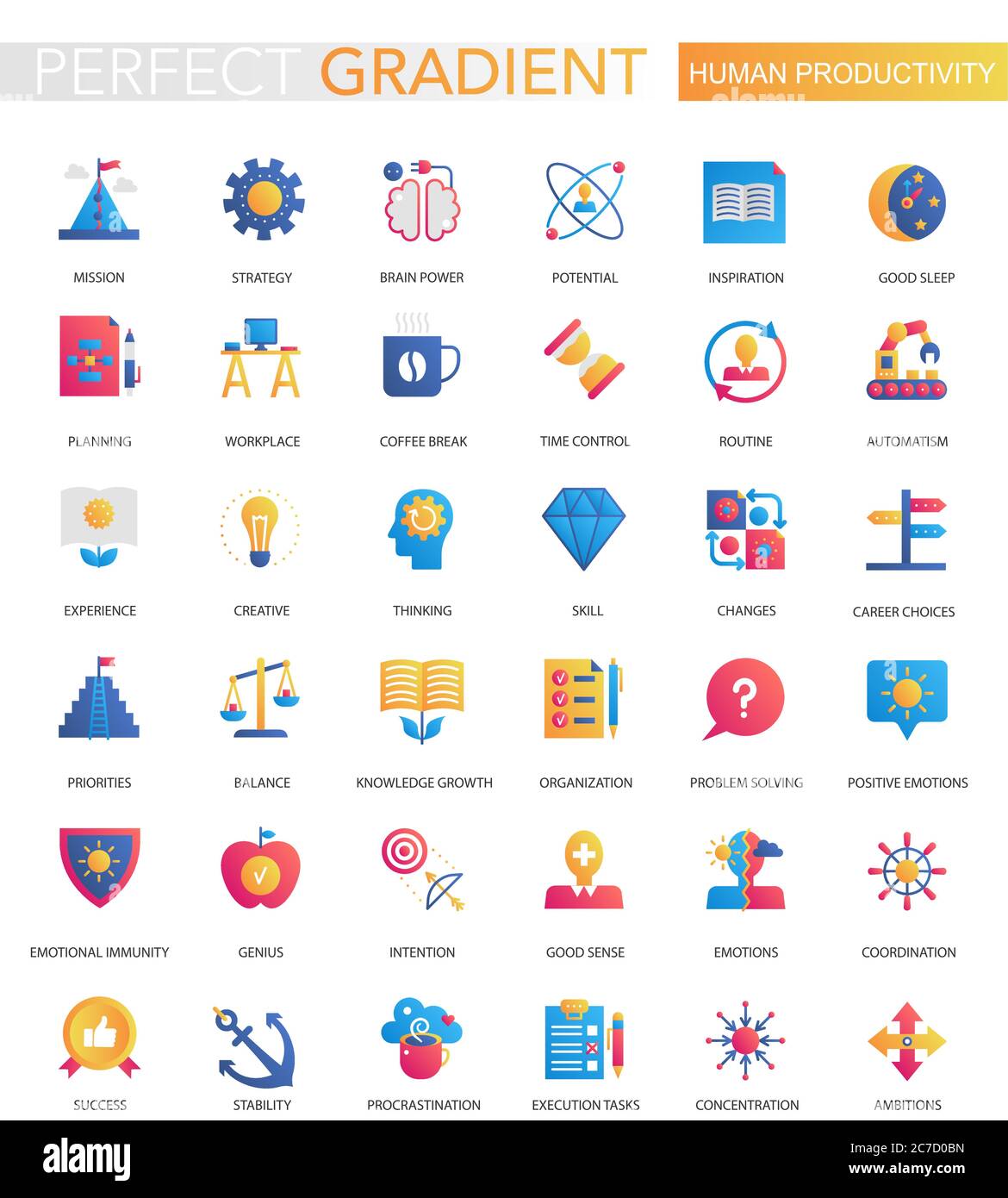 Vector set of trendy flat gradient Human productivity icons Stock ...