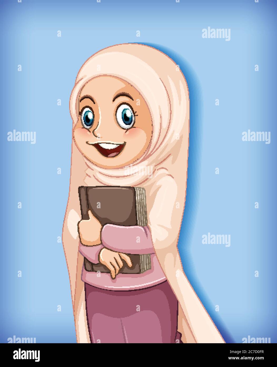 Female muslim cartoon character colour gradient background illustration ...