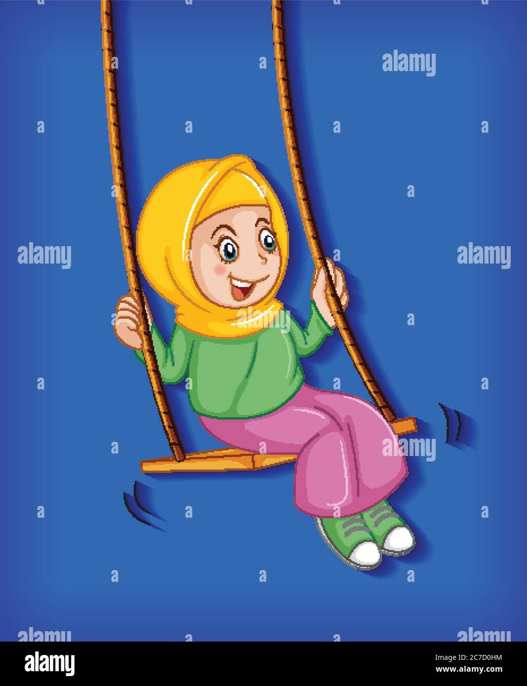 Happy muslim girl sit on swing illustration Stock Vector Image & Art ...