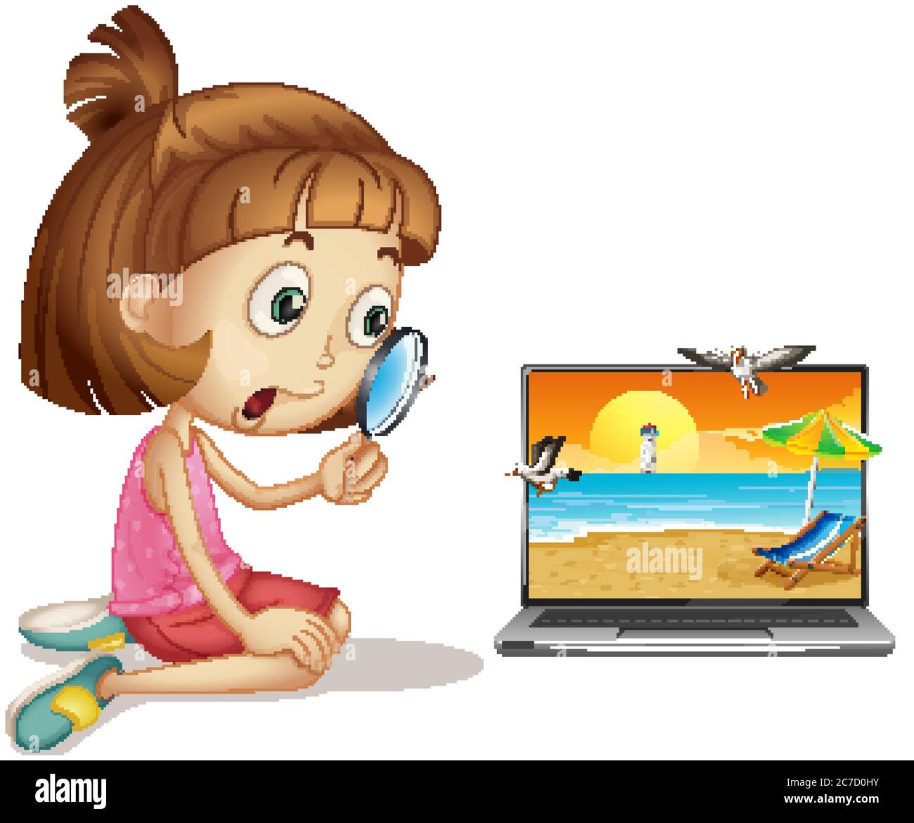 Summer scene on computer desktop illustration Stock Vector Image & Art ...