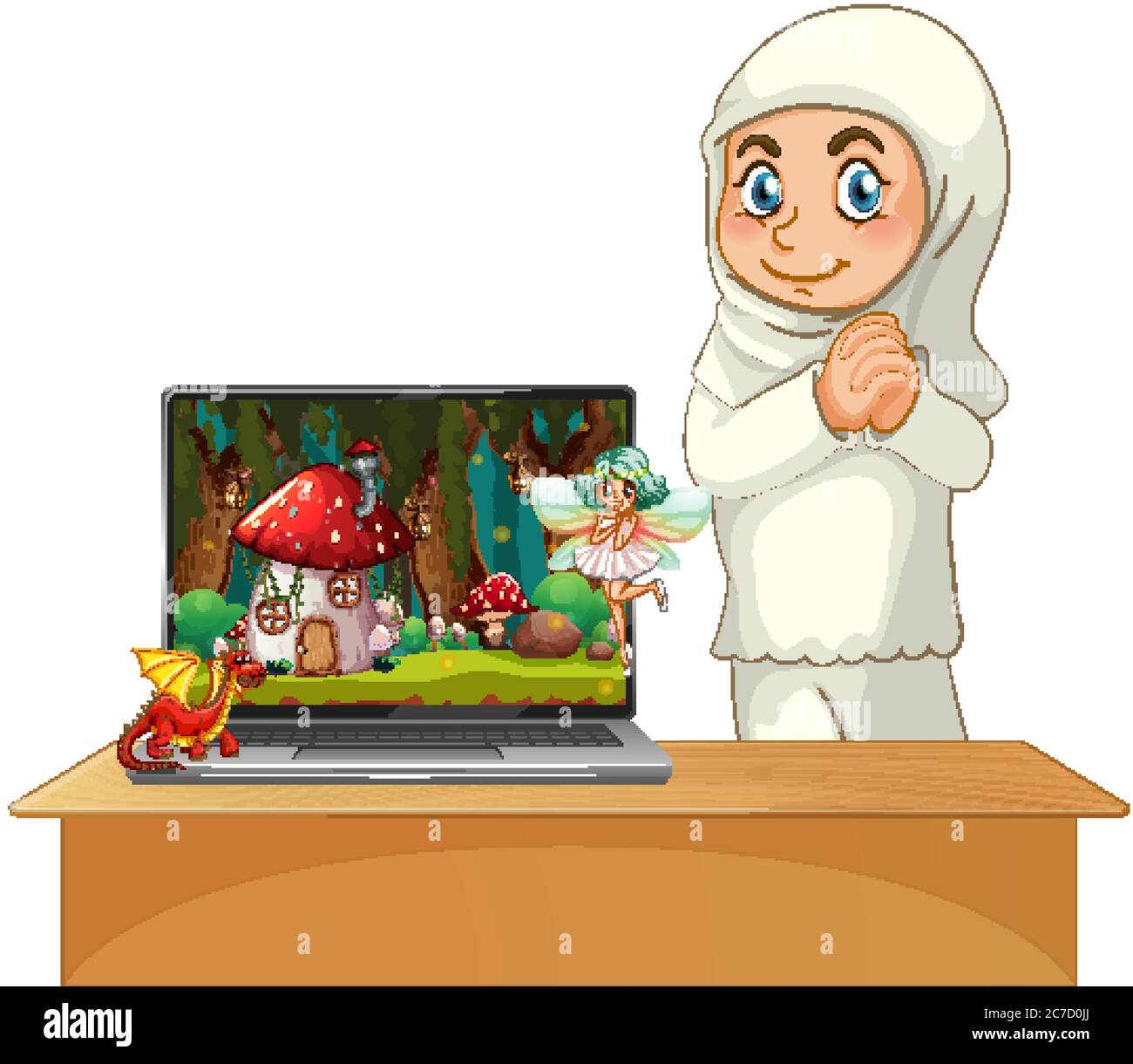 Fairy tale on computer desktop screen illustration Stock Vector Image ...
