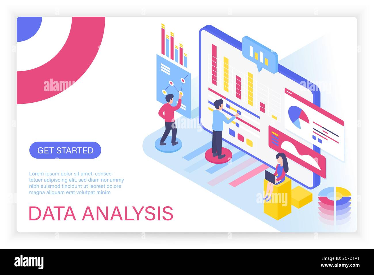 Data Analysis concept isometric illustration for internet website. Landing page modern template ...
