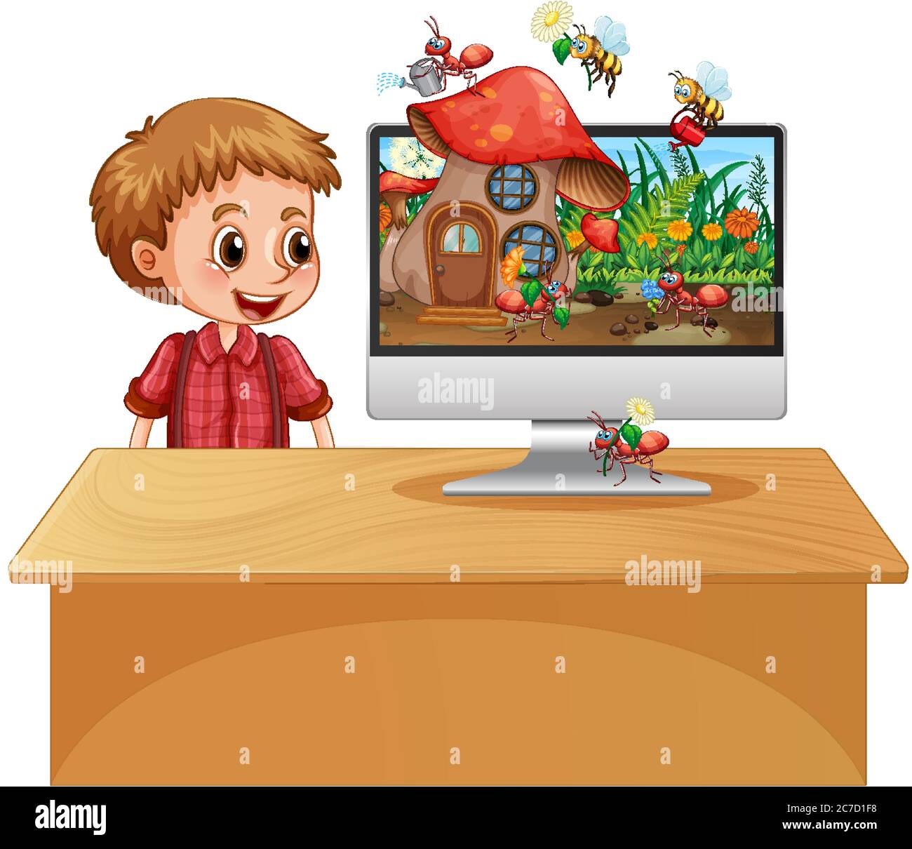 Insect cartoon fairy on computer background illustration Stock Vector ...