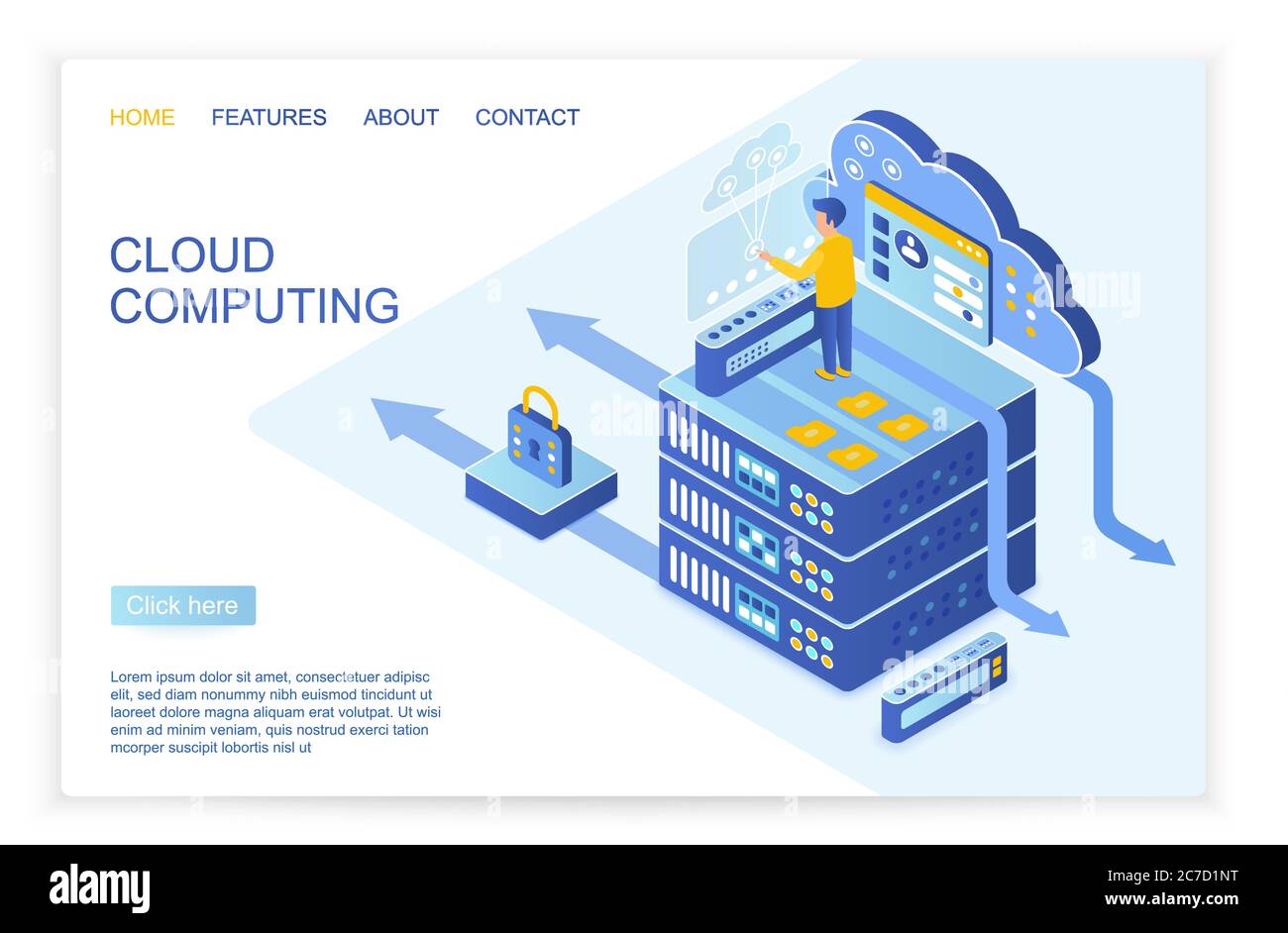 Vector isometric design of person operating with secured data on ...