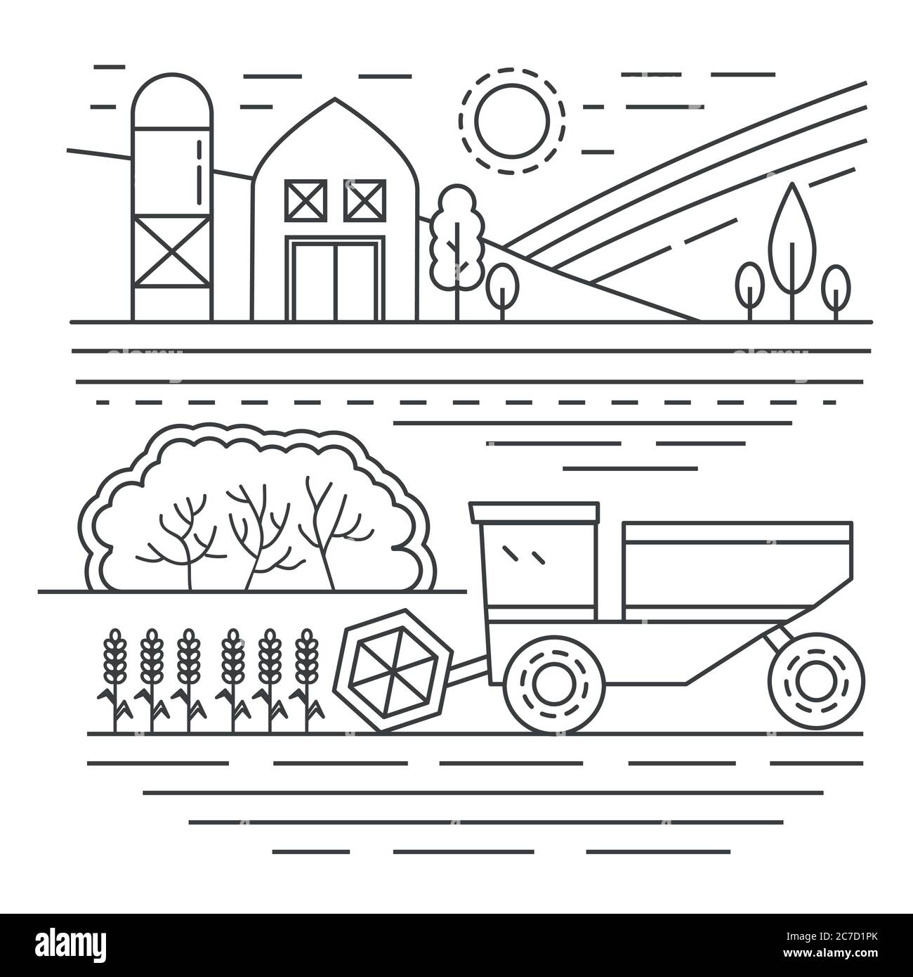 Tractor barn farm line Stock Vector Images - Alamy