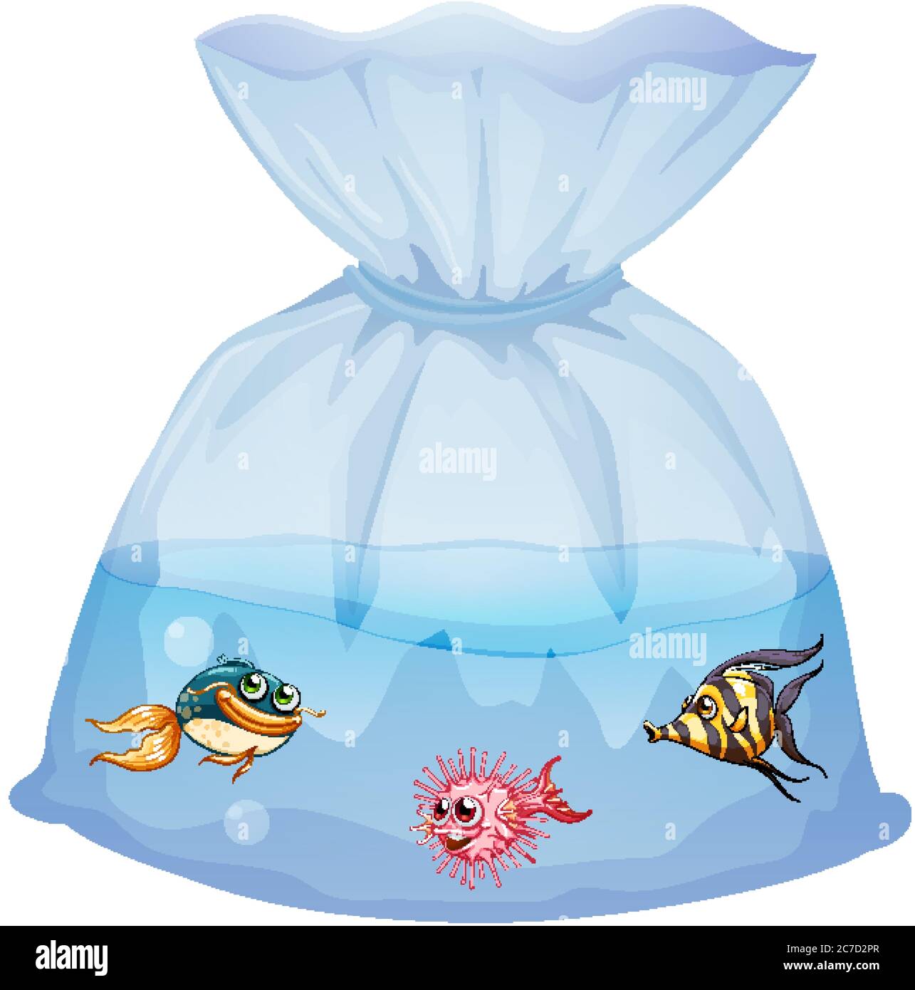 Cute fishes in plastic bag cartoon isolated illustration Stock Vector ...