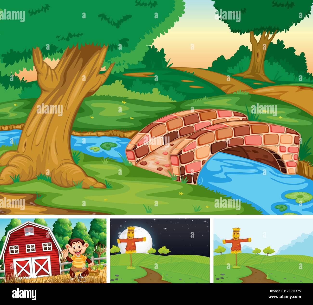 Set of farm scene cartoon style illustration Stock Vector Image & Art ...