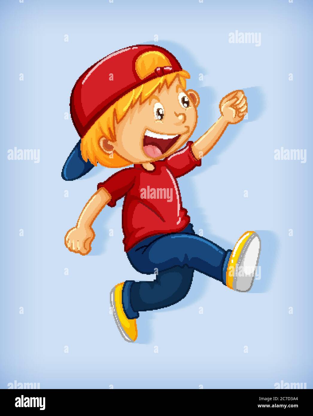 Cute boy wearing red cap with stranglehold in walking position cartoon ...