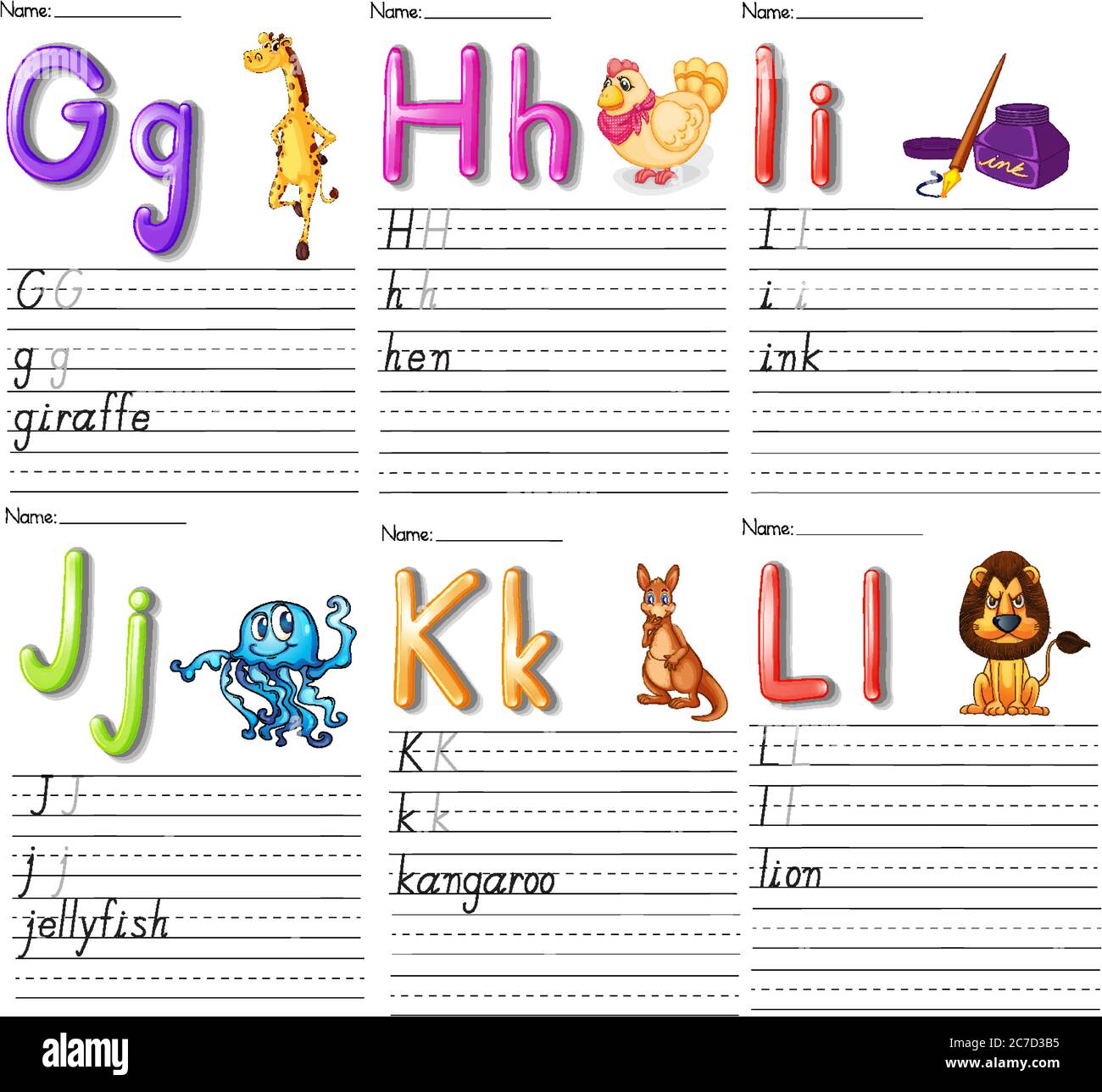 Set of alphabet worksheet on white paper illustration Stock Vector ...