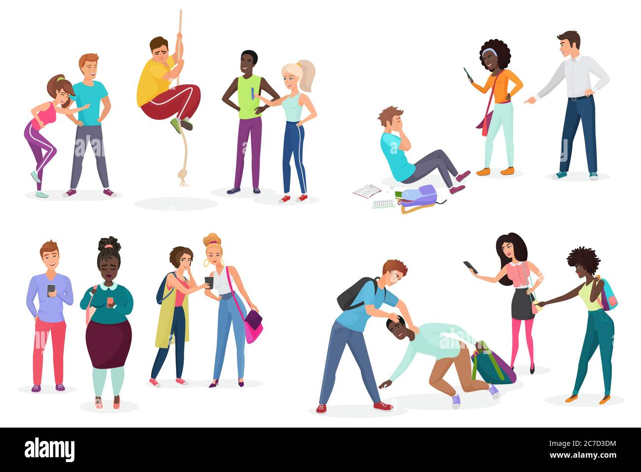 Group school students bullying their groupmates. People discrimination ...